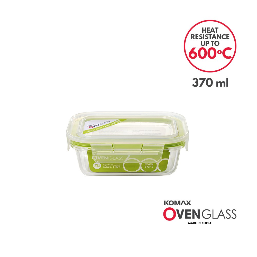 Komax Oven Glass Rectangular Food Container 370ml | BPA Free | Airtight ...