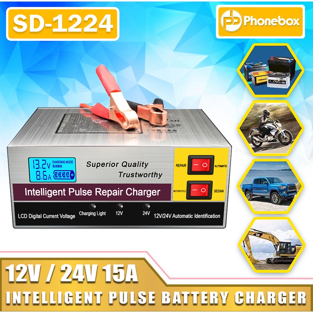Car Battery Charger 12/24V Intelligent Pulse Repair Battery Fast ...