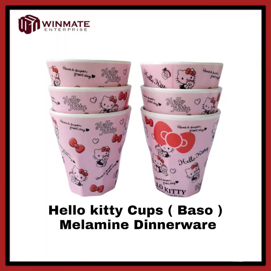 Hello Kitty Cups Baso Round Design Melamine Dinnerware Bundle Set 325ml ...