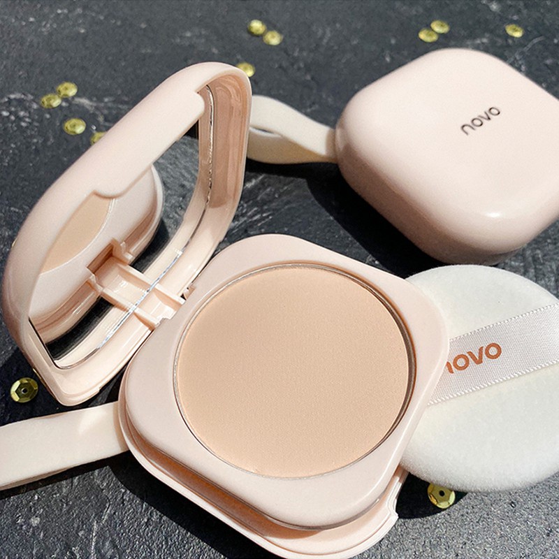 NOVO Makeup Powder With Puff Waterproof Matte Flawless Full Coverage ...