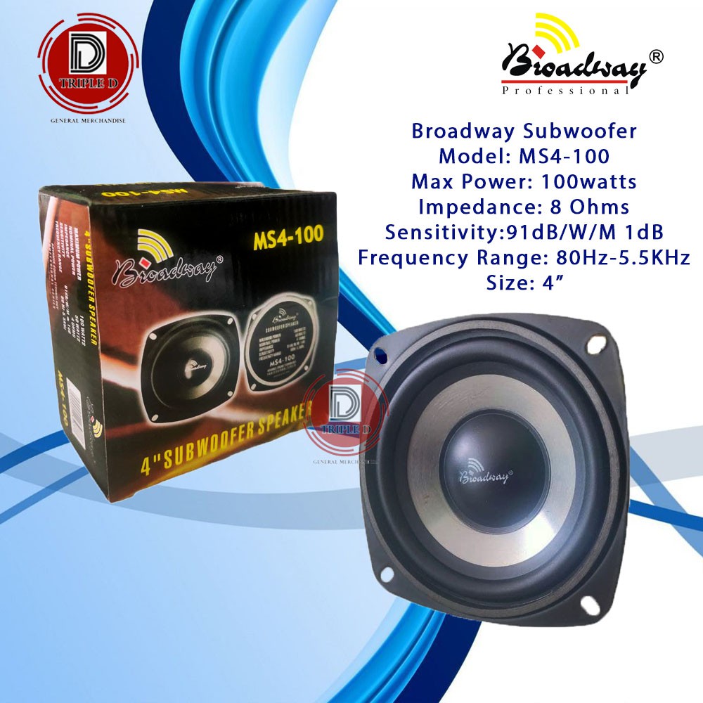4 inch 100watts Subwoofer Speaker Broadway MS4-100 Subwoofer | Shopee ...