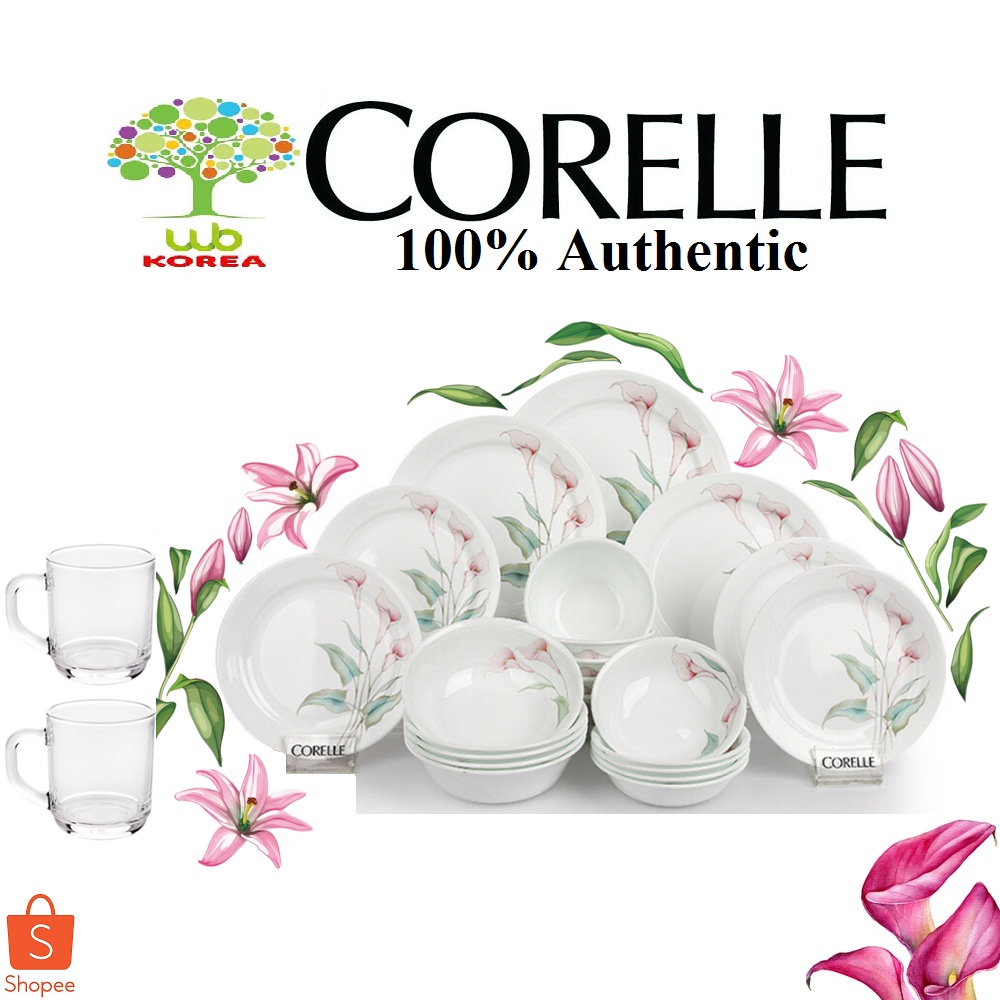 CORELLE Dinnerware 22 Piece Set Lilyville + FREE 2 MUGS | Shopee ...