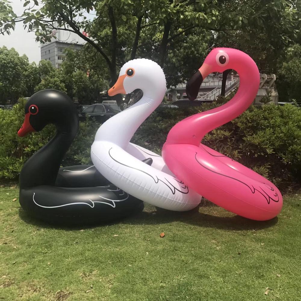 New Inflatable swan swim ring Black and white swan pool float Flamingos ...