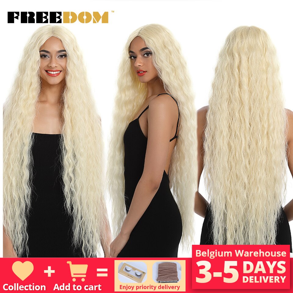 FREEDOM Synthetic Lace Front Wigs 40 Inch Super Long Deep Natural Wave ...