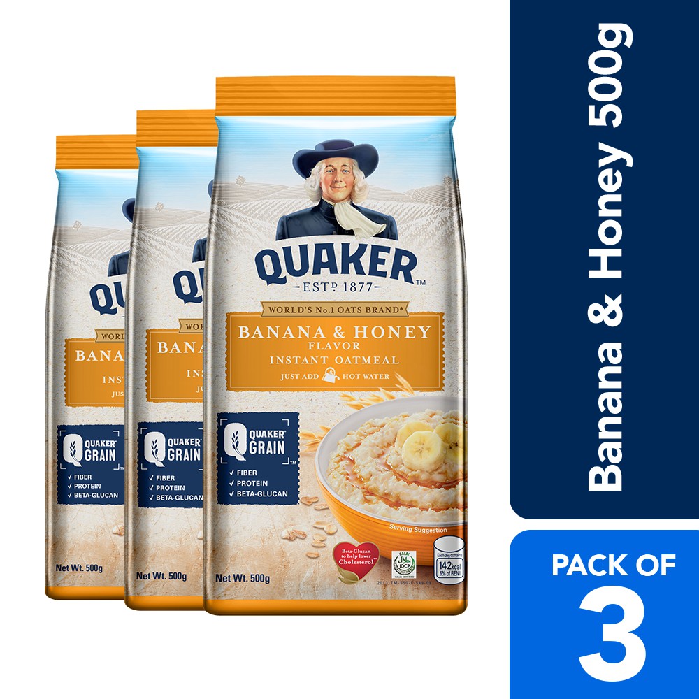 Quaker Flavored Oatmeal Banana & Honey 500g (Pack of 3) | Shopee ...