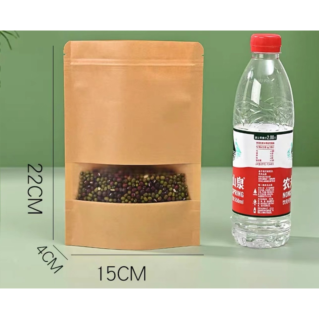 100pcs Brown Kraft Stand Up Pouch with Zip Lock Ziplock Plastic Paper ...