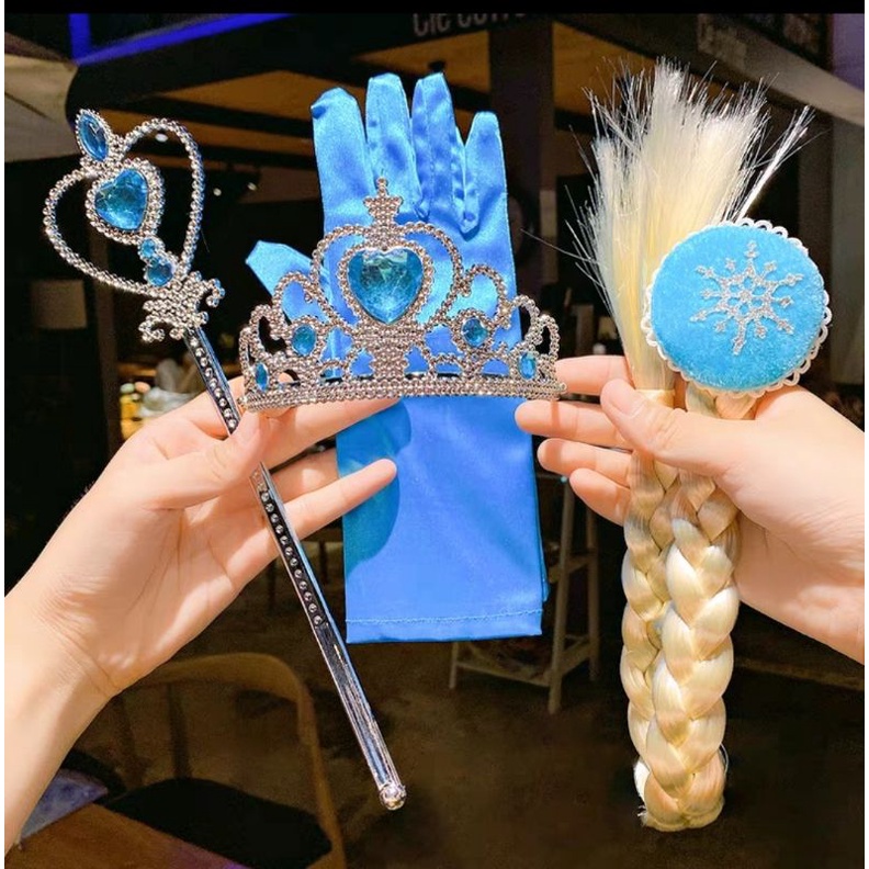 Frozen Elsa Rhinestone Crown Wand Hairpiece Gloves Dress up Hair ...