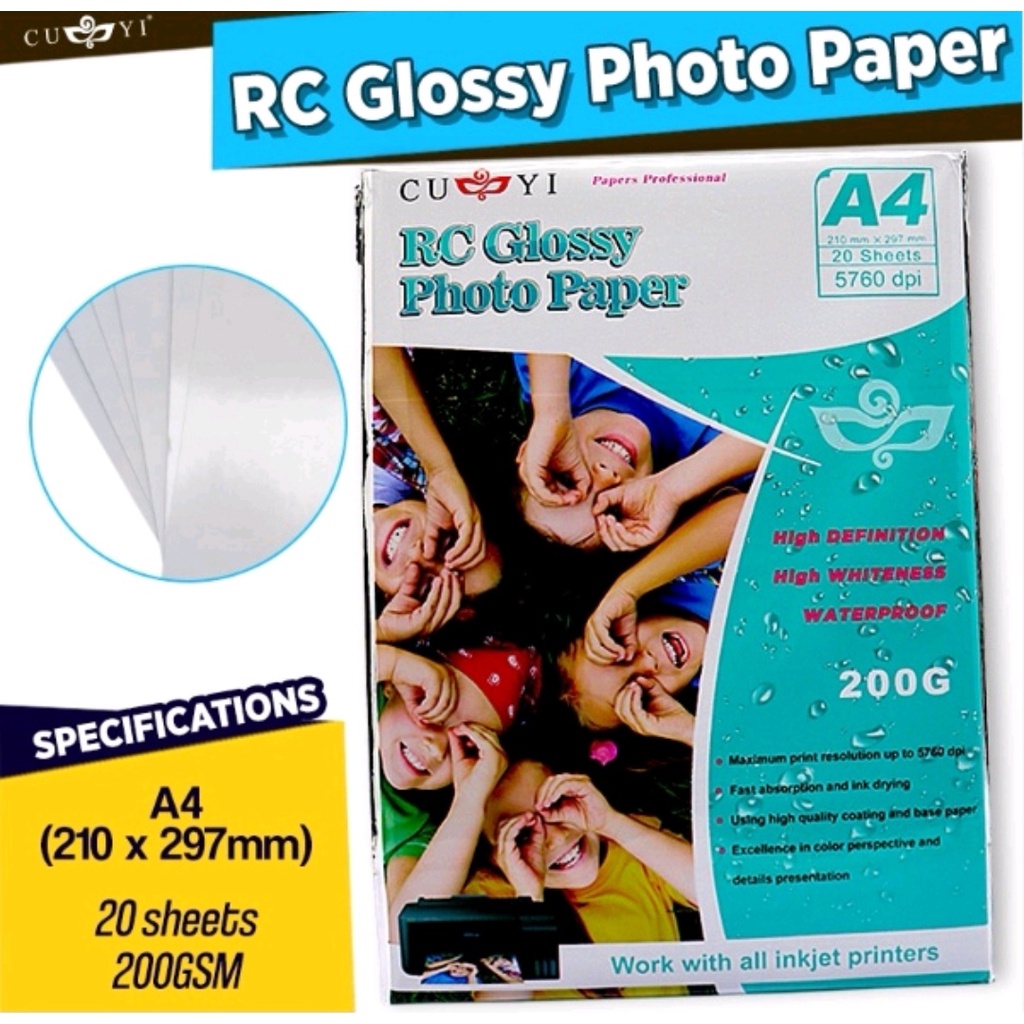 3R / 4R / 5R / A4 Size CUYI RC High Glossy Photo Paper 260GSM (20Sheets ...