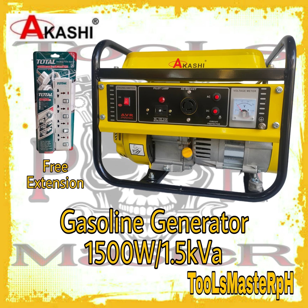 AKASHI 1500W/1.5KVA Gasoline Generator GP1500 Free Extension Socket ...