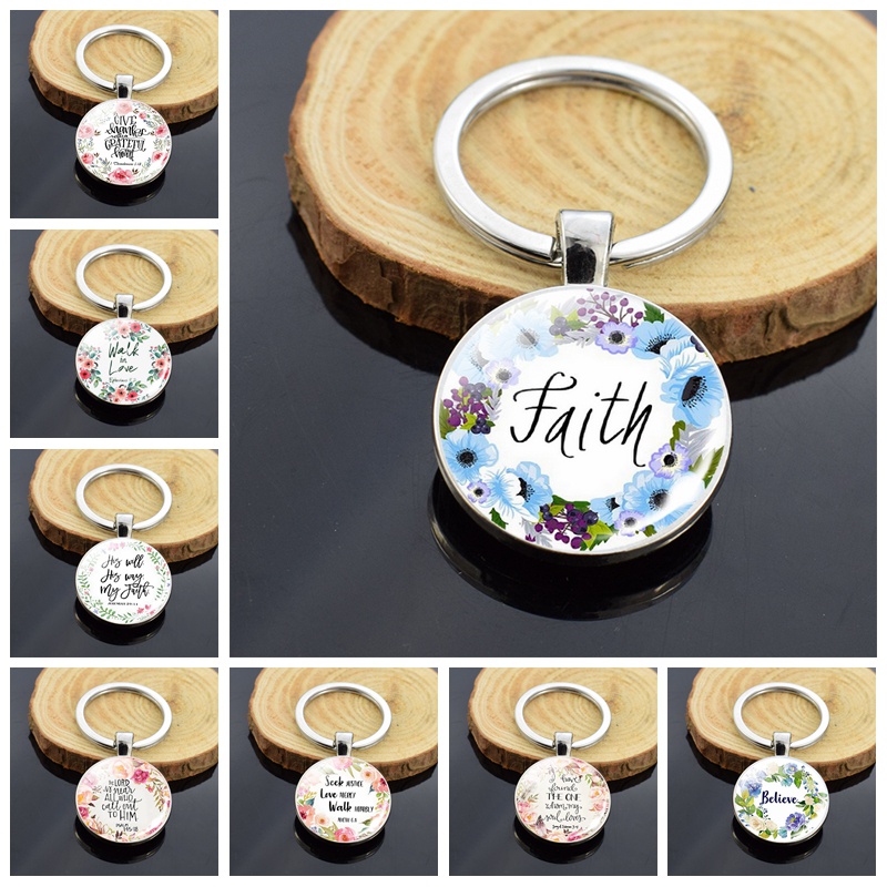 Bible Verse Double Sided Key Chain Letters Glass Cabochon Scripture ...