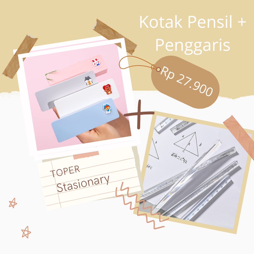 Cute Pencil Box Package And Aesthetic Ruler 15cm Set Pencil Case Ruler ...