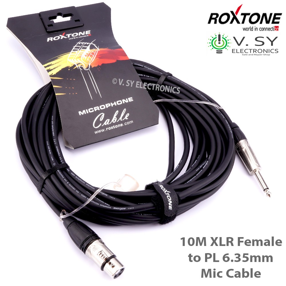 Roxtone Premium 10M UMicrophone Wire 3 Pin XLR Female to PL 6.3mm Mono Male Plug Mic Cable Cord ...