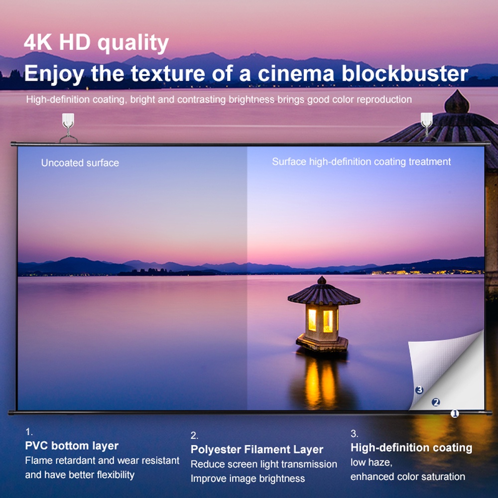 Deli Portable Projector Screen 100'/120' HD Projection Screen 50448-EU ...