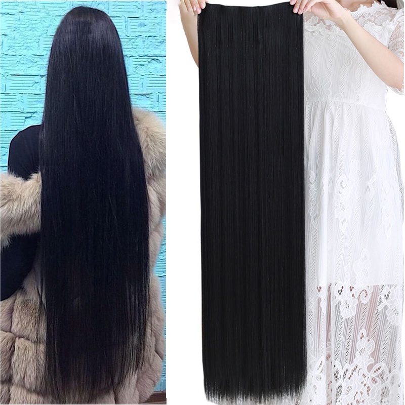 40 Inches Super Long Straight 5 Clip in Hair Extensions Black Brown ...