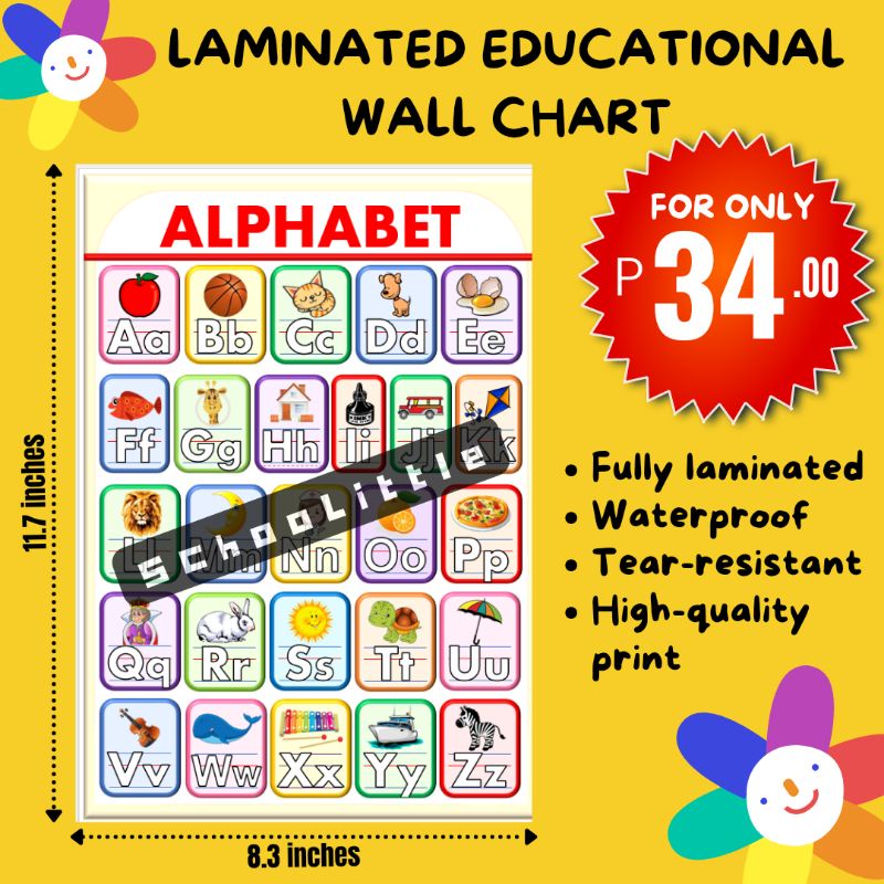 Laminated Educational Chart: Alphabet, Numbers, Lines, Shapes and more ...