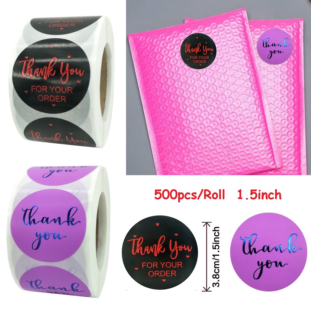500Pcs/roll 1.5inch/3.8cm Purple black hot stamping Round Thank You ...