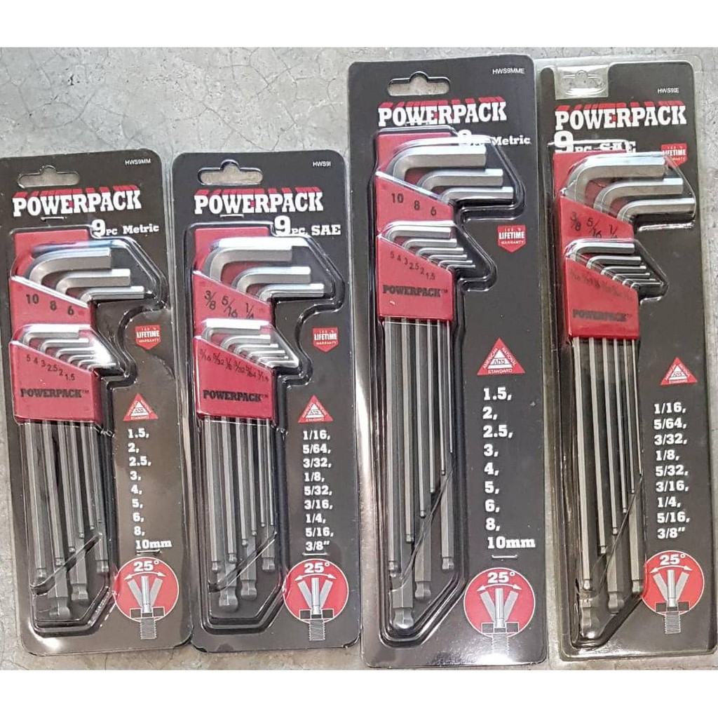 POWERPACK BALL POINT ALLEN KEY 9 PC METRIC INCHES MEIUM EXTRA LONG ...
