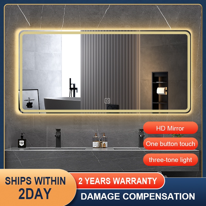 80*60cmLed Bathroom Mirror Double touch 3-color light Demisting Screen ...