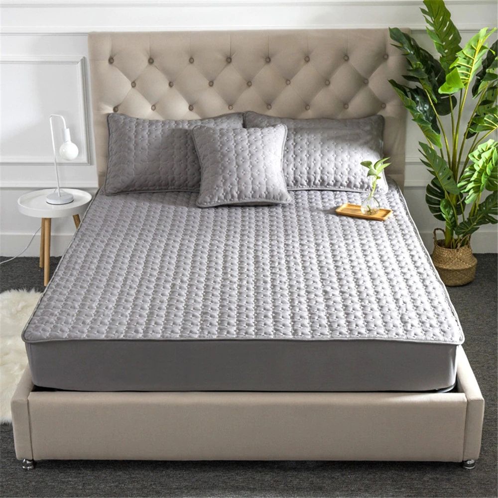 Karah Home Quilted Mattress Bed Cover ( Color: Grey & White) | Shopee ...