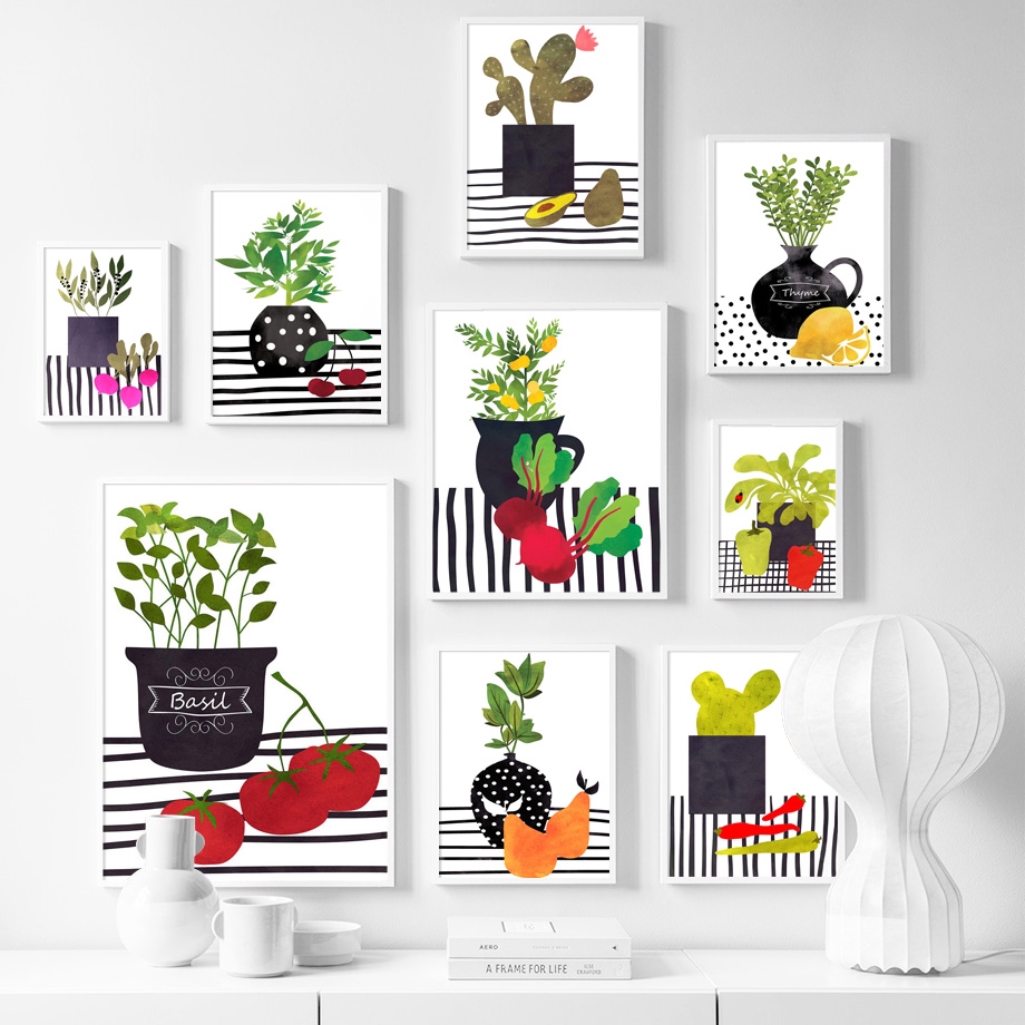 Cactus Cherry Avocado Plant Illustration Wall Art Canvas Nordic Posters ...