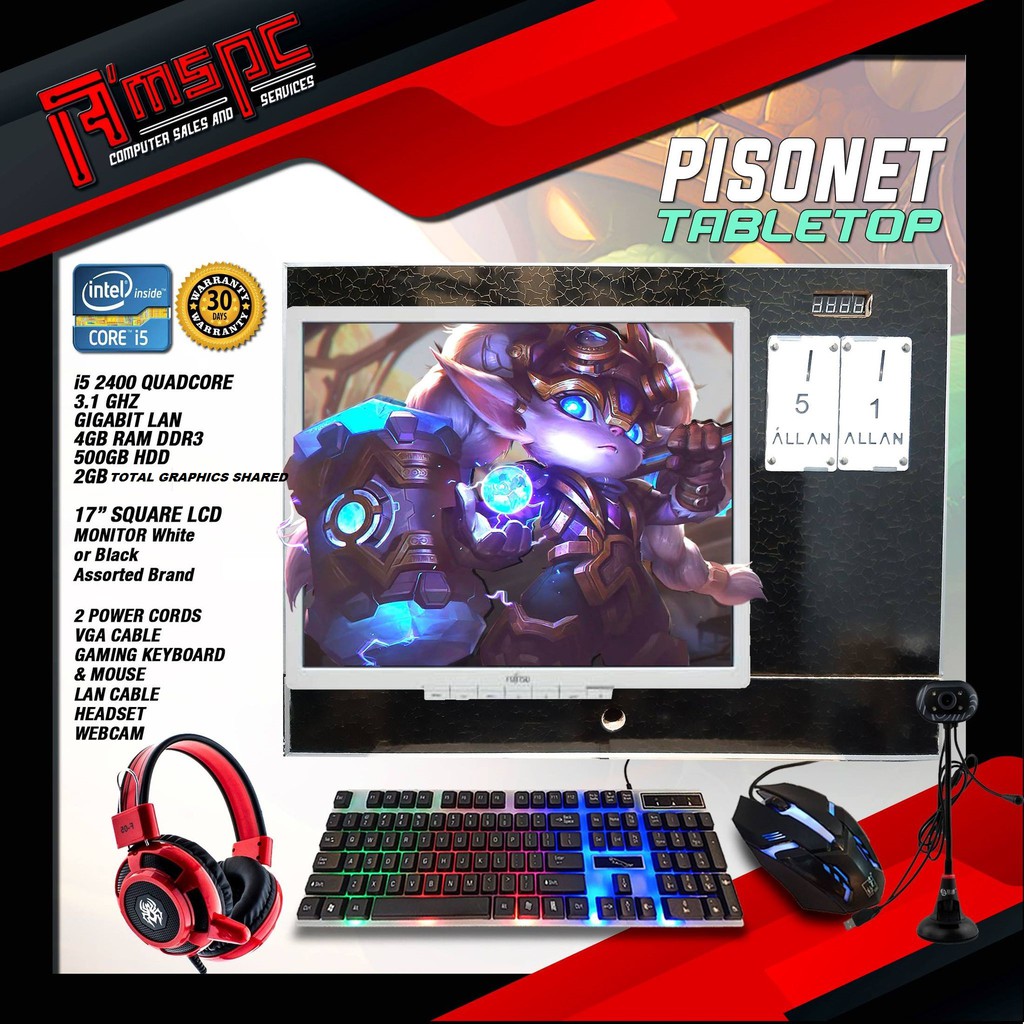 Tabletop pisonet i5 2400 quadcore 17inches square" monitor 4gb ram ddr3 ...
