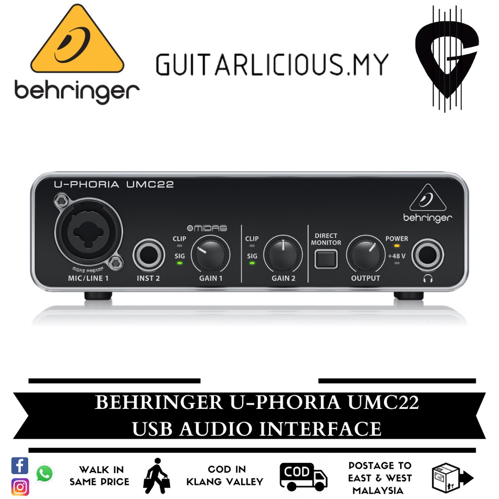 Behringer U-Phoria UMC22 Audiophile 2x2 USB Audio Interface with Midas ...