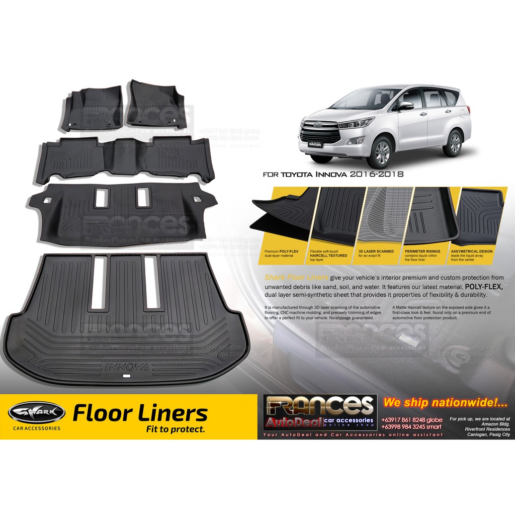 INNOVA 2016-2024 SHARK DEEP DISH MATTING 1st-3rd row+cargo tray ...