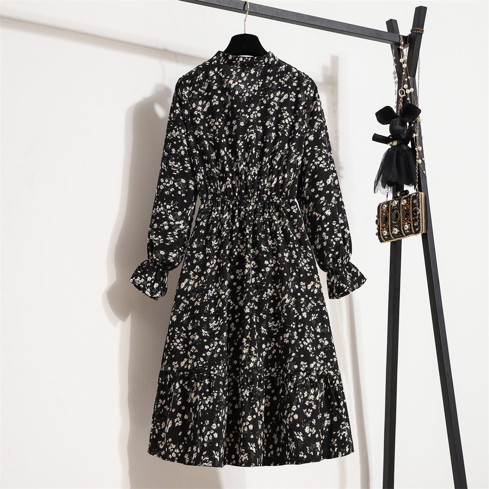 Fashion Chiffon Dress Floral Long Sleeve Elastic Waist Ruffle Dress | Shopee Philippines