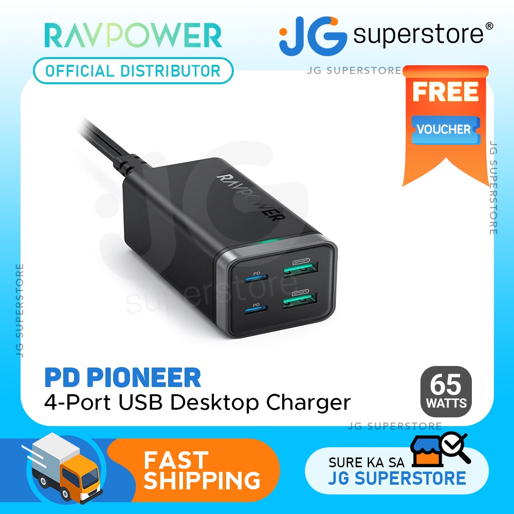RAVPower PD Pioneer 65W 4-Port USB C GaN Technology High Speed Fast ...