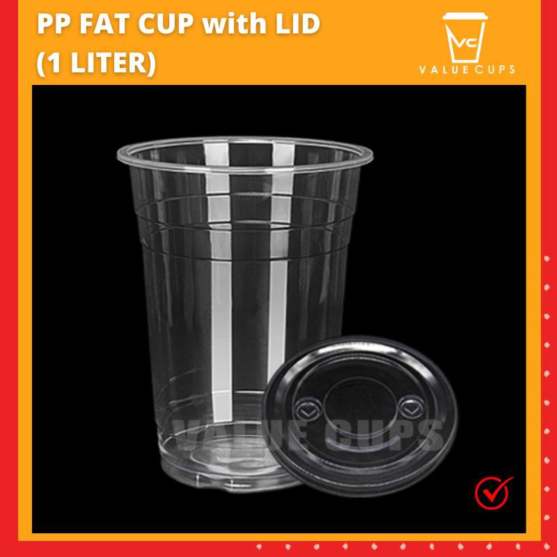 PP Fat Cup with Lid 1 Liter 100pcs Milk Tea Cups (VC) | Shopee Philippines