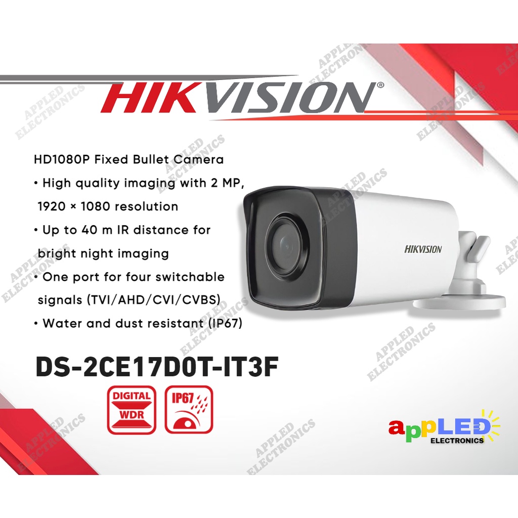 Hikvision DS-2CE17D0T-IT3F 2MP 1080P Bullet Analog Infrared CCTV Camera ...