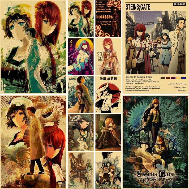 Anime Steins Gate Posters Retro Kraft Paper Painting Home Decor Wall ...