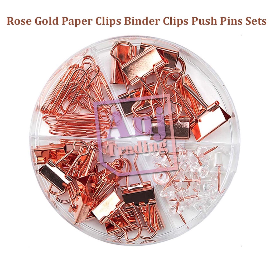 Rose Gold Paper Clips Binder Clips Push Pins Sets with Acrylic Box for ...