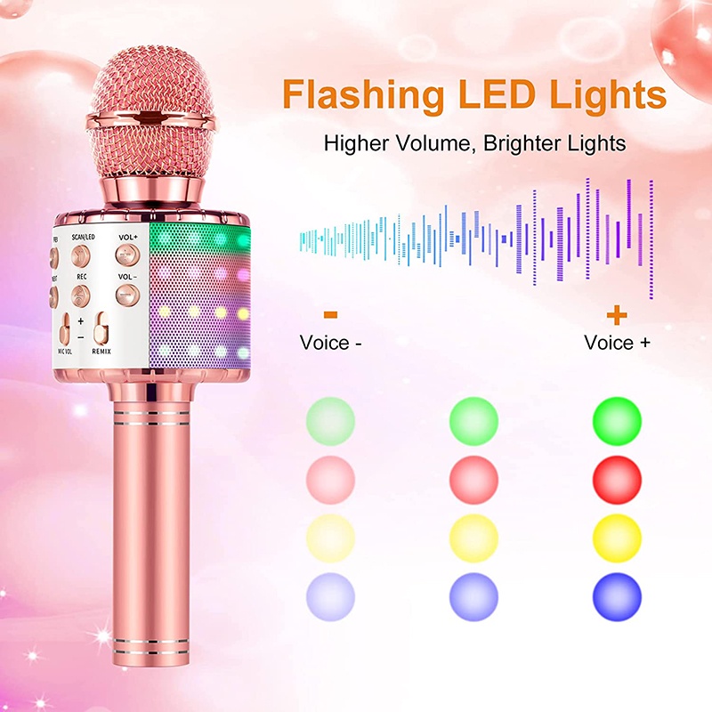 Karaoke Microphone Kids Singing 5 in 1 Wireless Bluetooth Microphone LED Lights Portable Mic ...