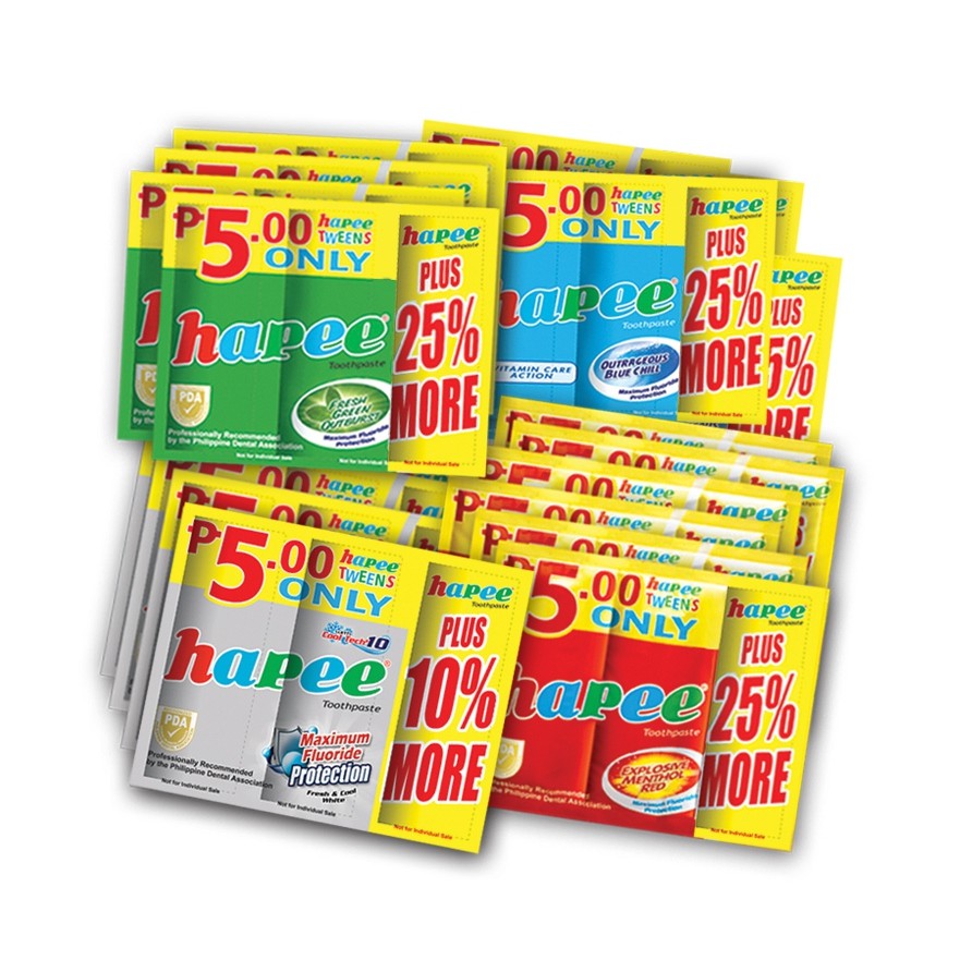HAPEE TOOTHPASTE TRIPLE PACK BLUE/RED/GREEN sold per half dozen (30g x ...