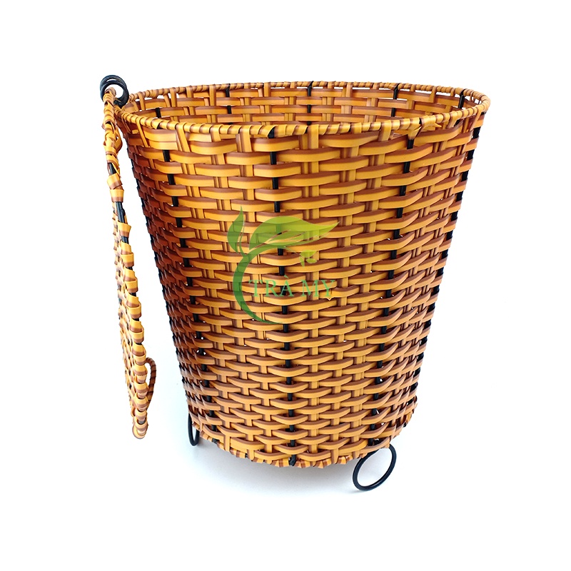 Slanted Edge Round Bucket/Basket with Plastic Wire Lid, Bamboo and ...