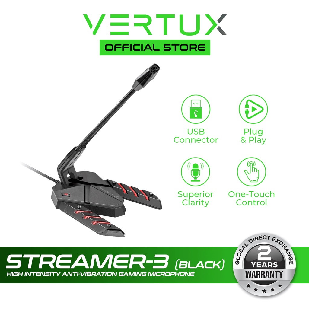 Vertux Streamer-3 High Intensity Anti-Vibration Gaming Microphone ...