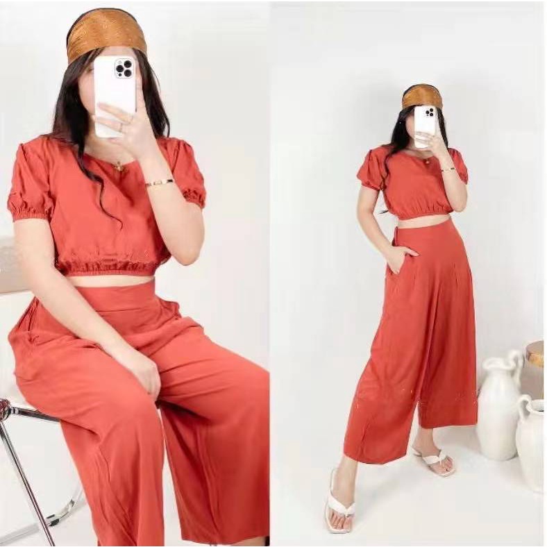 EMILY Top & Wide Leg Pants Coordinates Challis FABRIC Terno Trending ...