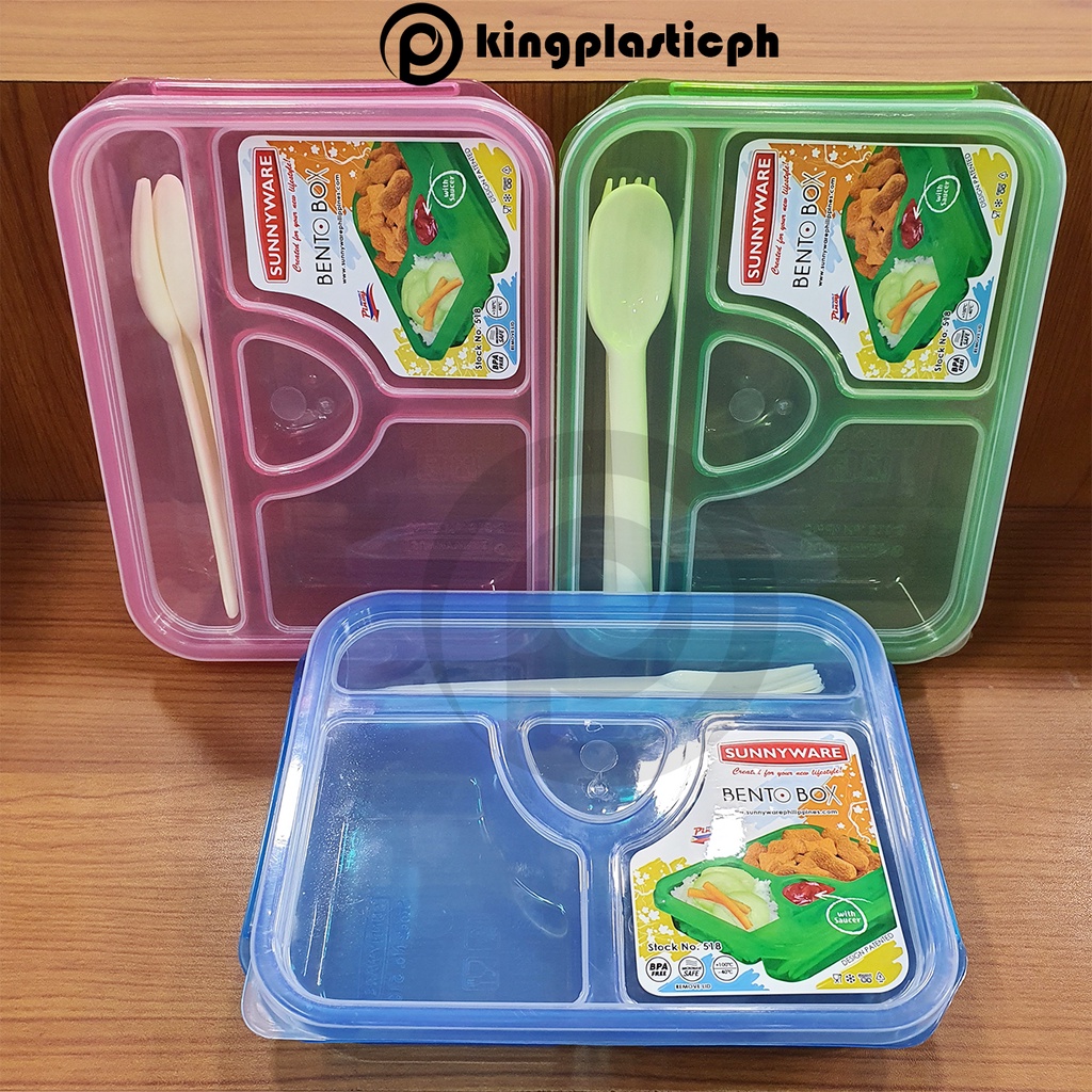 Sunnyware BPA Free Bento Box Lunch Box Plastic with Utensils Spoon and ...
