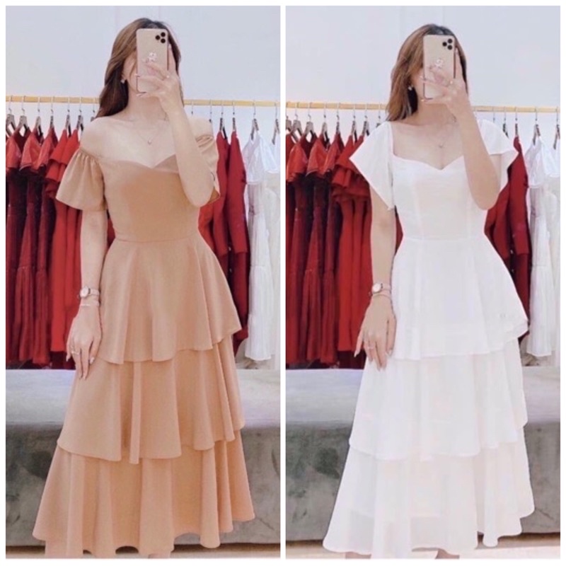 Luxury three-layer party dress with elastic shoulders (with real ...