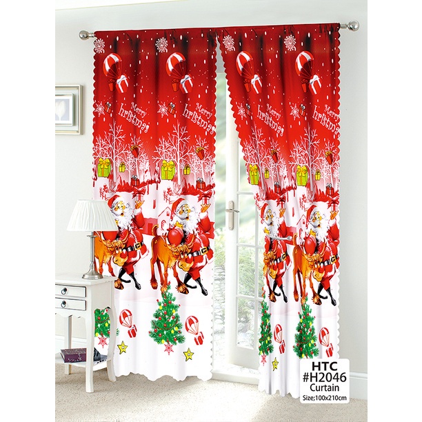 COD Christmas Decor Curtain Sale Kurtina Red Green Blue Curtains Window ...