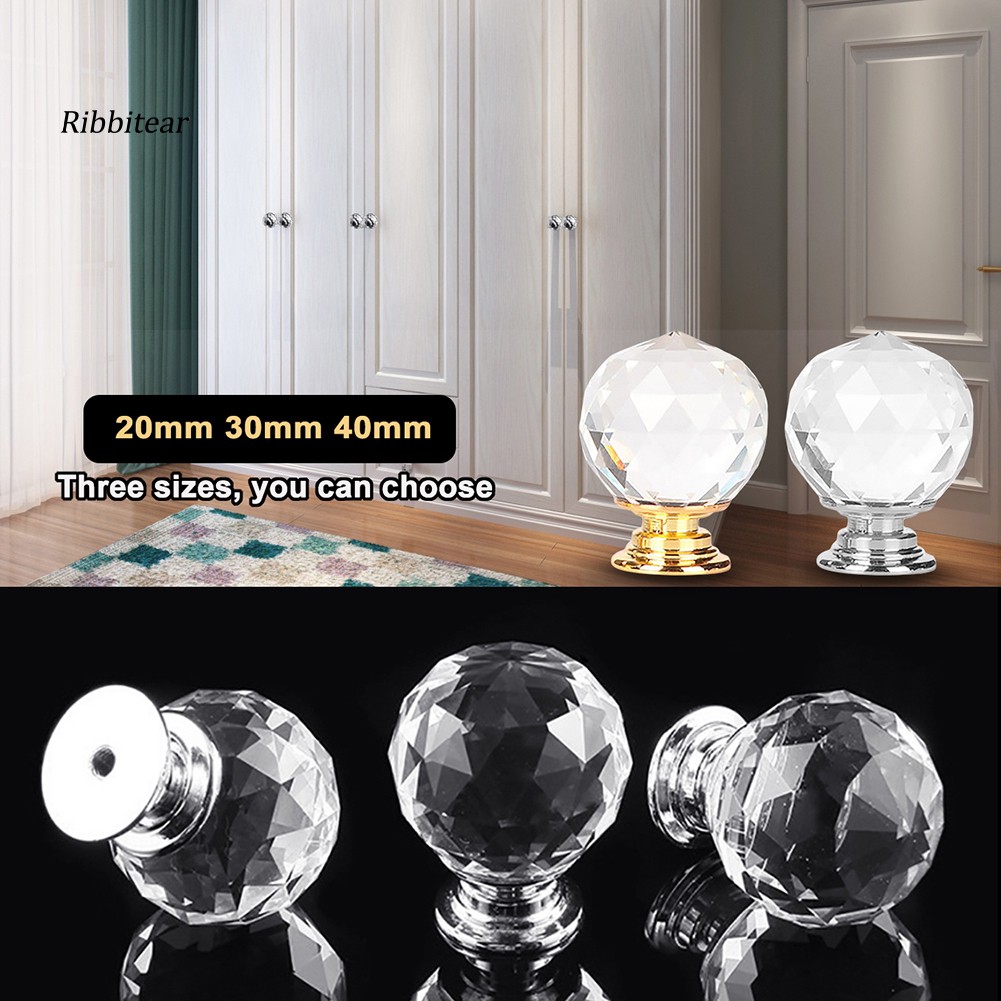RIB 20/30/40mm Crystal Glass Kitchen Cabinet Cupboard Drawer Knob ...