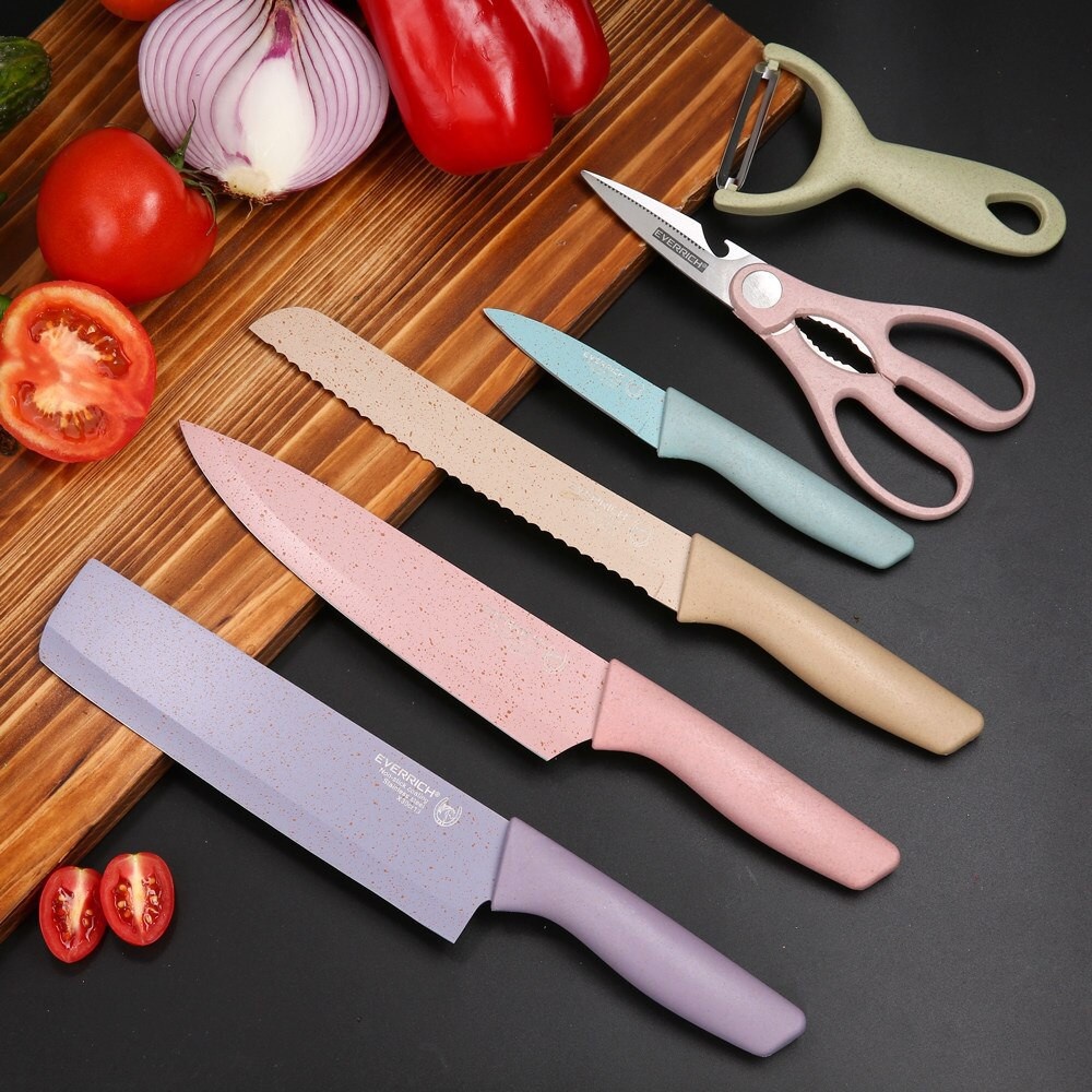 Pecfectlive01-6pcs. Kitchen Knife Set Colorful Stainless Steel Cleaver ...