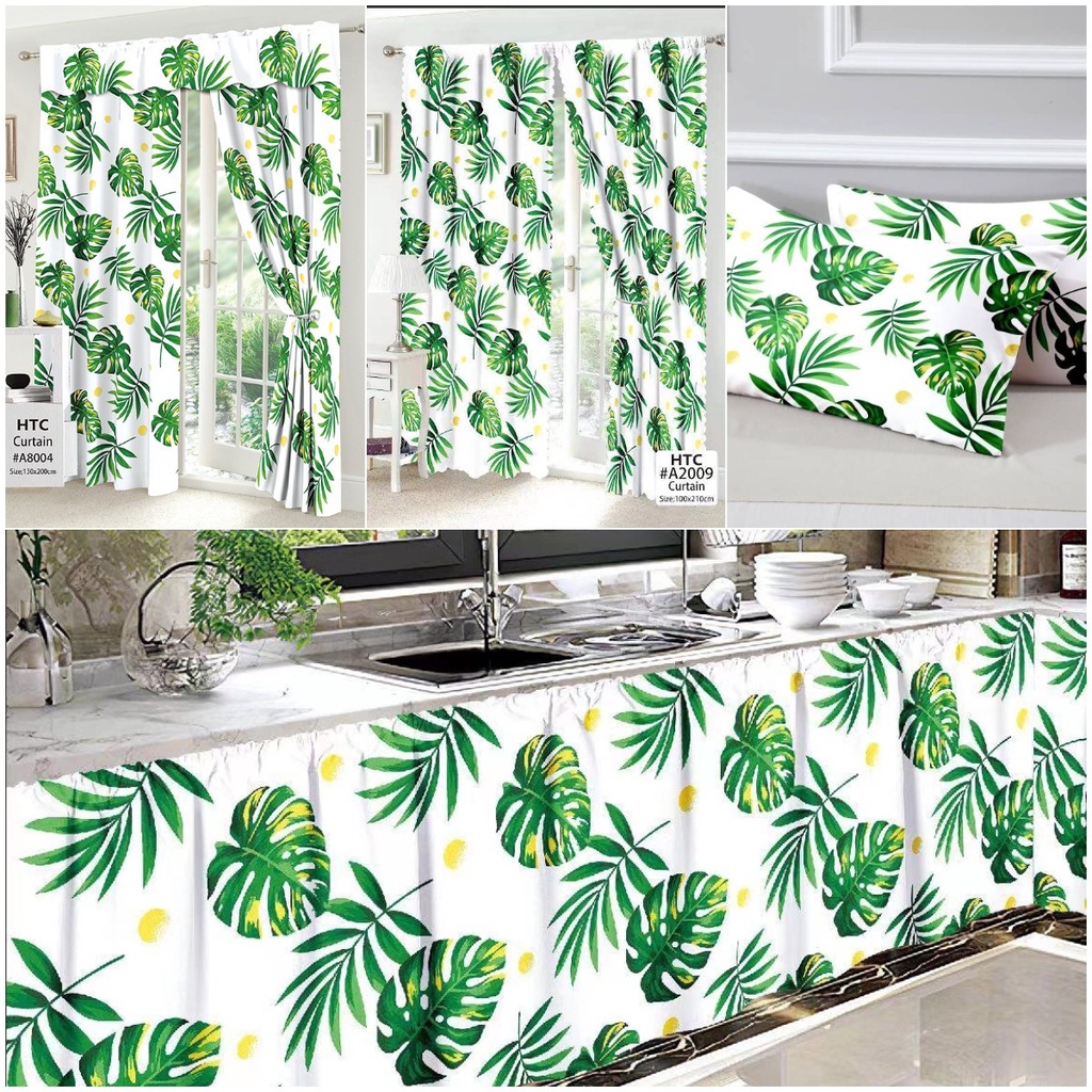 1pcs Sale Green leaf Curtain pillowcase Lababo No Ring Home Curtain Room Living 100*210cm COD ...