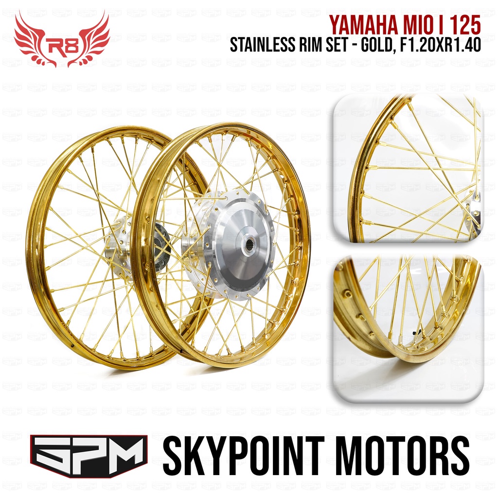 R8 SPOKE WHEELS MIO i 125 RIM SET FRONT REAR GOLD (9809-503) | Shopee ...