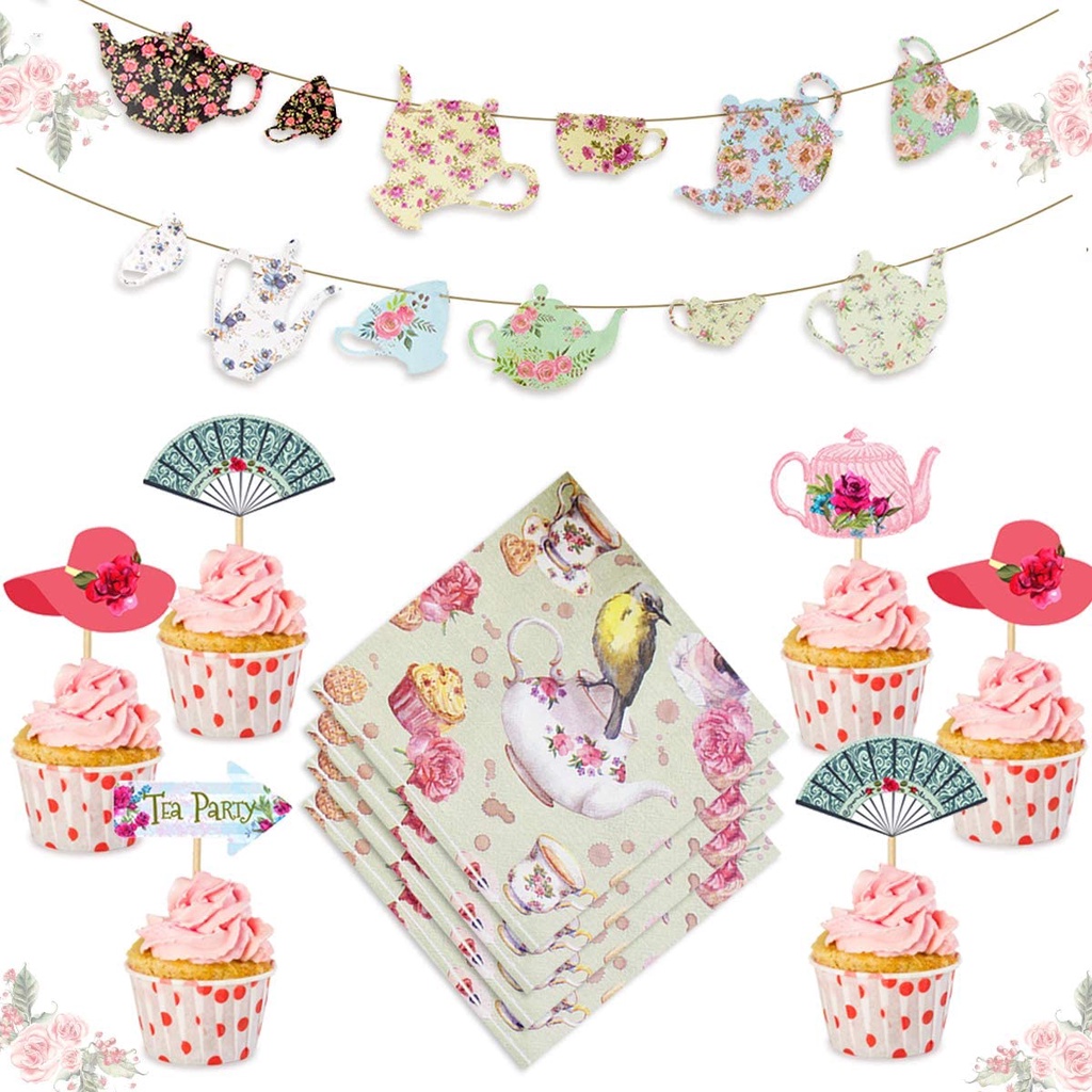 JOYMEMO Afternoon Tea Decorations Girls Mad Hatter Party Supplies Set ...