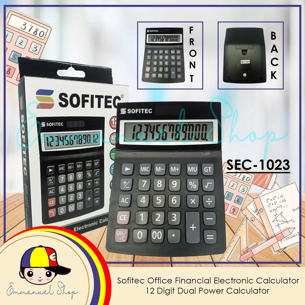 Black Electronic Calculator w/ Free AA Battery Solar Office Calculator ...