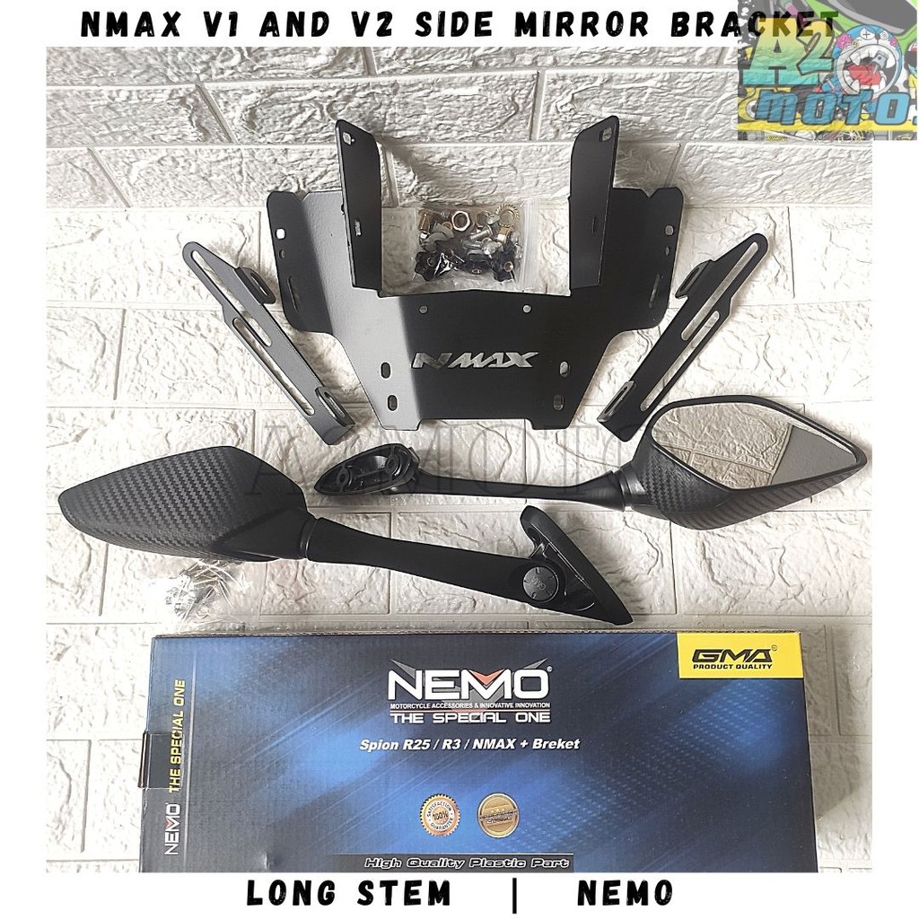 NMAX V1 V2 Visor Bracket w Side Mirror and CP holder Tube NEMO Mutarru ...
