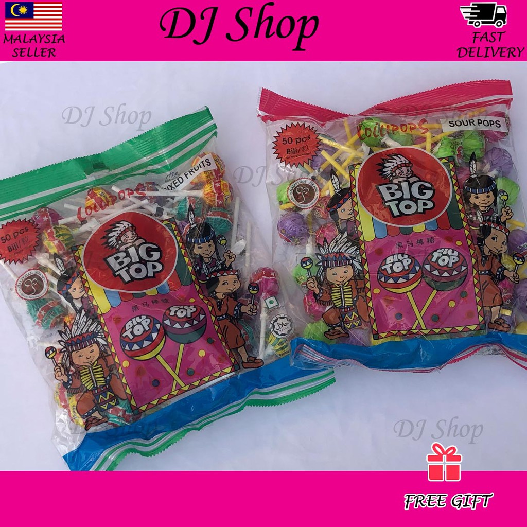 Big Top Lollipop. 50pcs Sour Pops Mix Fruit Childhood Gula-gula Raya Halal | Shopee Philippines