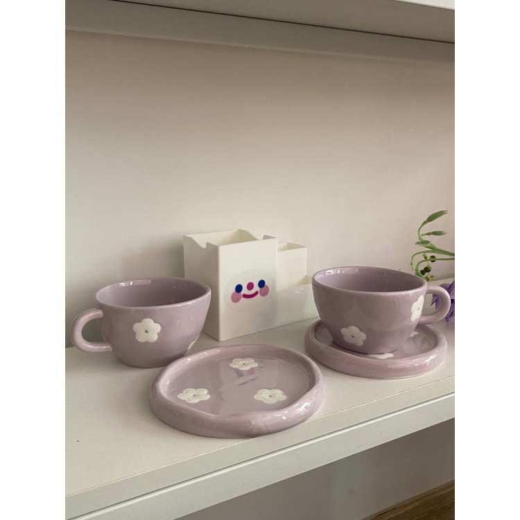 High-End Niche Design Coffee Cup Saucer Set Purple Flower Ceramic ...